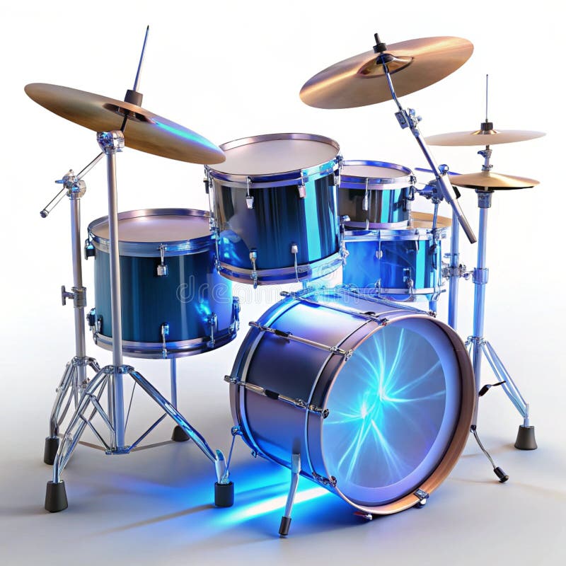 Floating Futuristic Drum Set with Glowing Drumsticks Stock Illustration ...