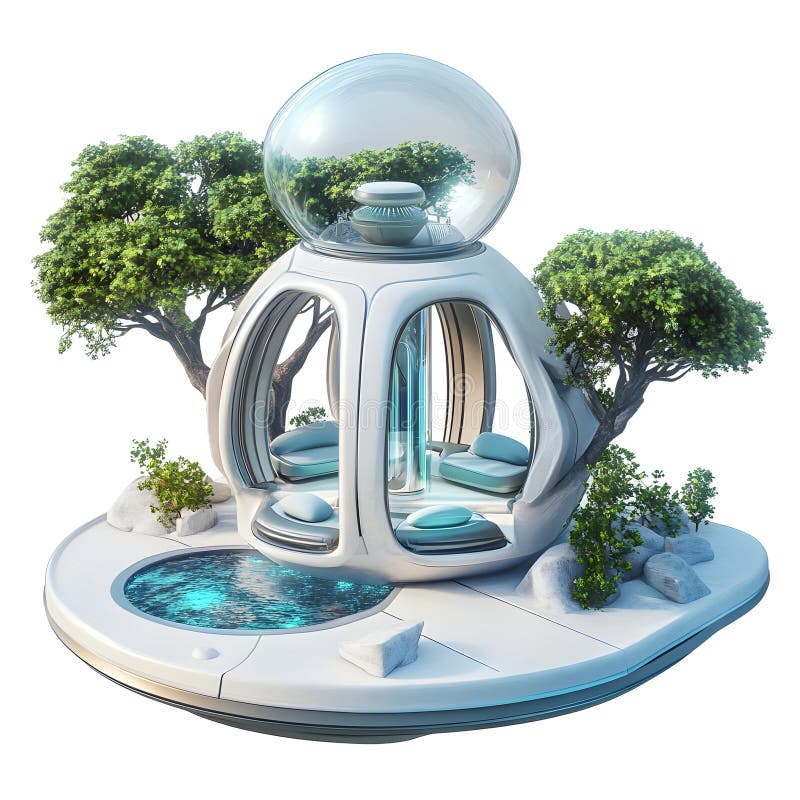 Futuristic, Floating Garden Pavilion with Transparent Dome Stock ...