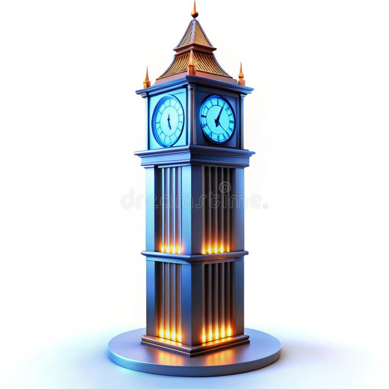 Floating Glowing Clock Tower with Animated Time Movement Stock ...