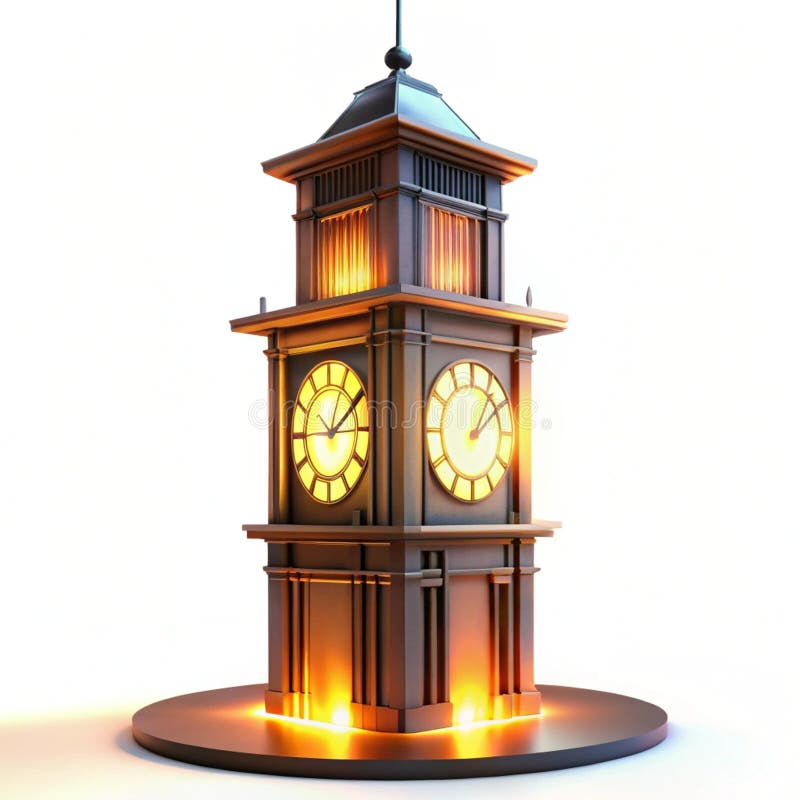 Floating Glowing Clock Tower with Animated Time Movement Stock ...