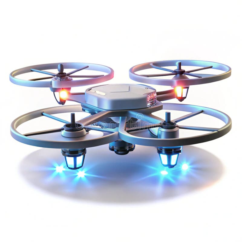 Floating Glowing Drone with Animated Propellers Stock Illustration ...