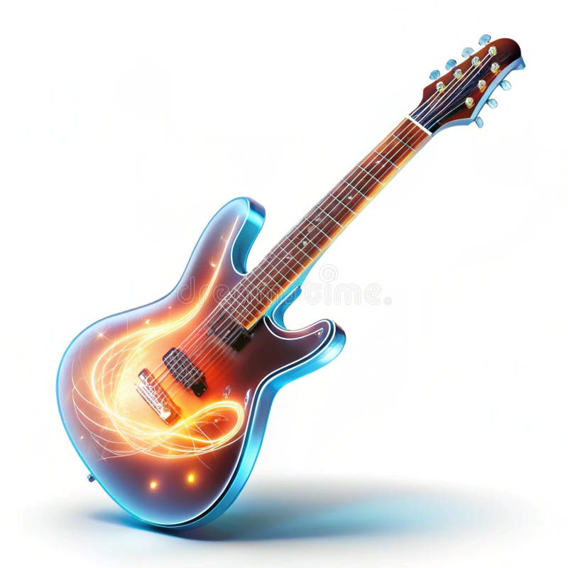 Floating Glowing Guitar with Animated String Plucking Stock ...