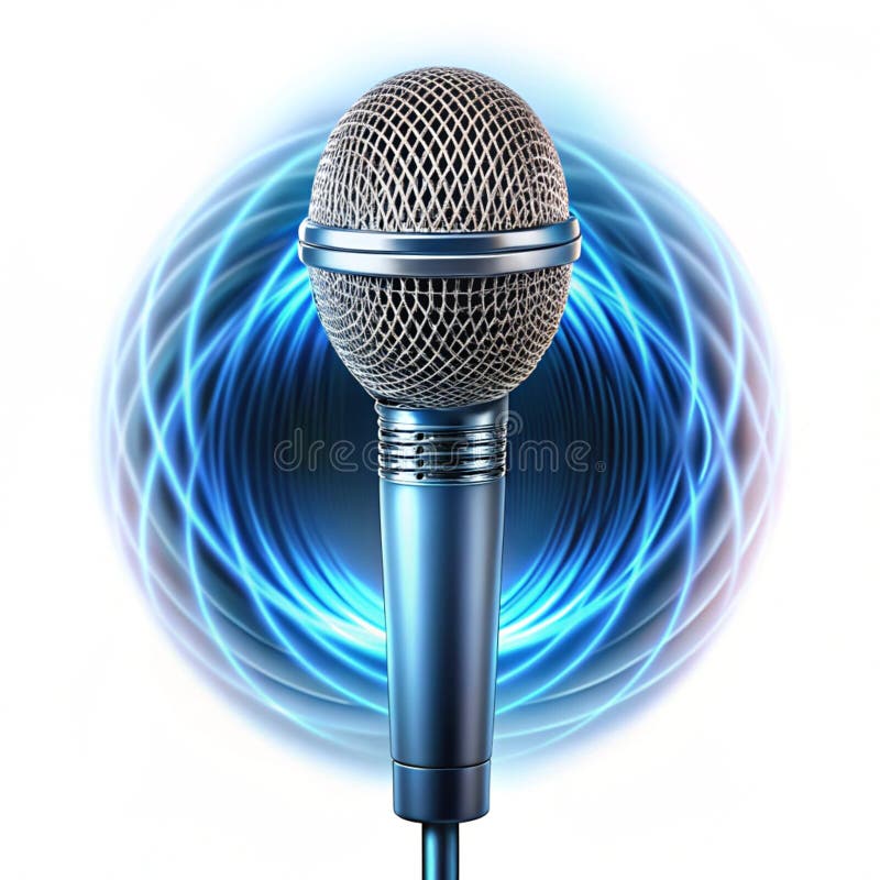 Floating Glowing Microphone with Animated Sound Waves Stock ...
