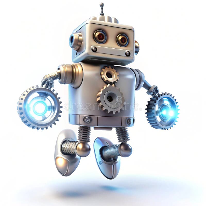 Floating Glowing Robot with Rotating Gears Stock Illustration ...