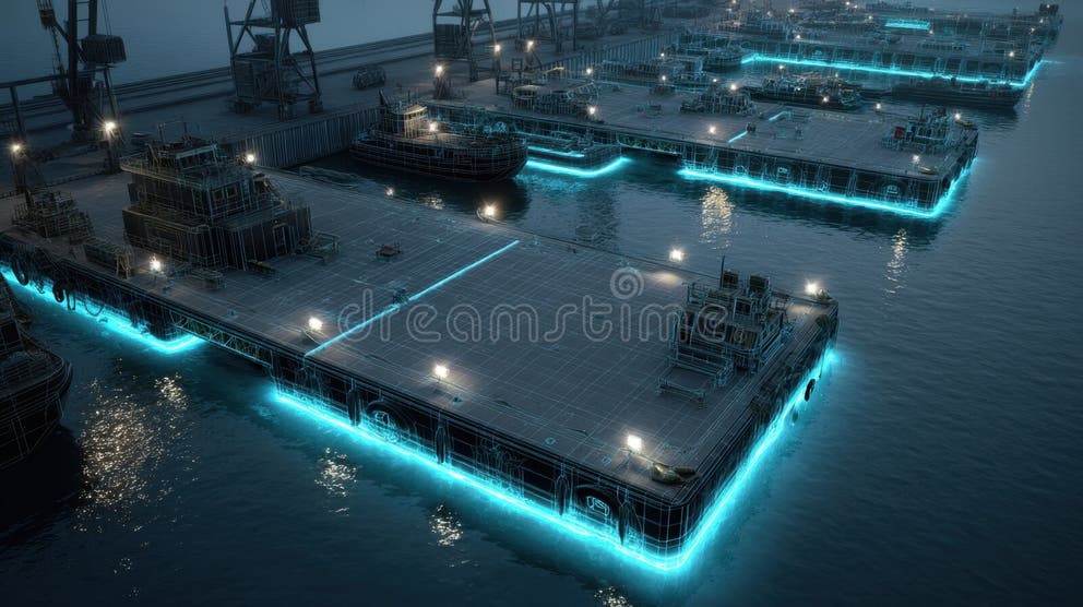Futuristic Floating Harbor with Advanced Tethering Mechanisms for Boats ...
