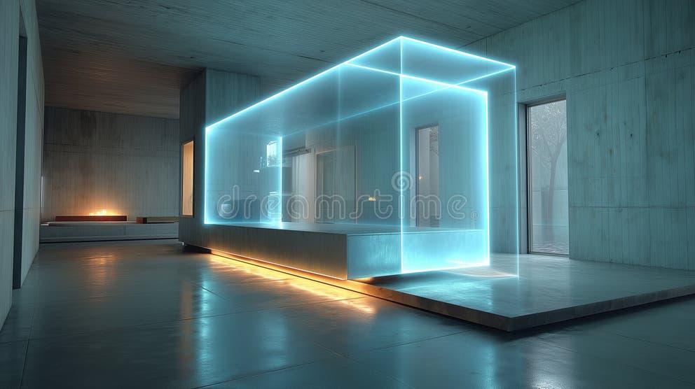 Floating Holographic User Interface in Minimal Empty Room with Soft ...