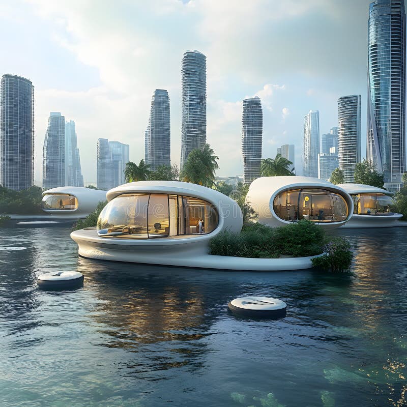 Futuristic Floating Homes in a Modern Cityscape Stock Photo - Image of ...