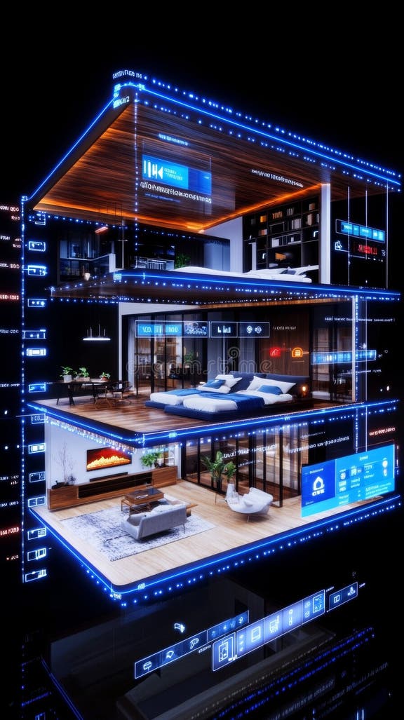 Futuristic Floating Interface Showcasing a Layered Smart Home ...