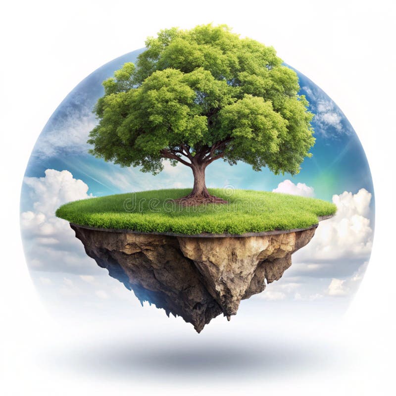 Futuristic Floating Island with a Tree Isolated on White Stock ...