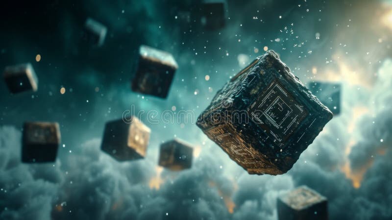 Floating Metallic Cubes Stock Illustrations – 545 Floating Metallic ...