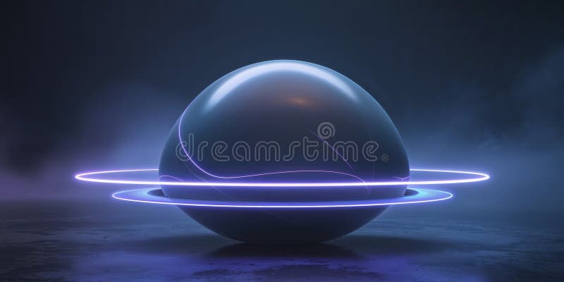 Futuristic Floating Object with Neon Lights and Reflections in a Dark ...