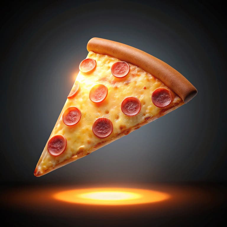 Floating Glowing Pizza Slice with Animated Cheese Stretch Stock ...