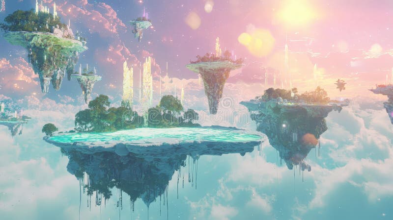 Futuristic Floating Platforms in Glowing Twilight Scene Stock Photo ...