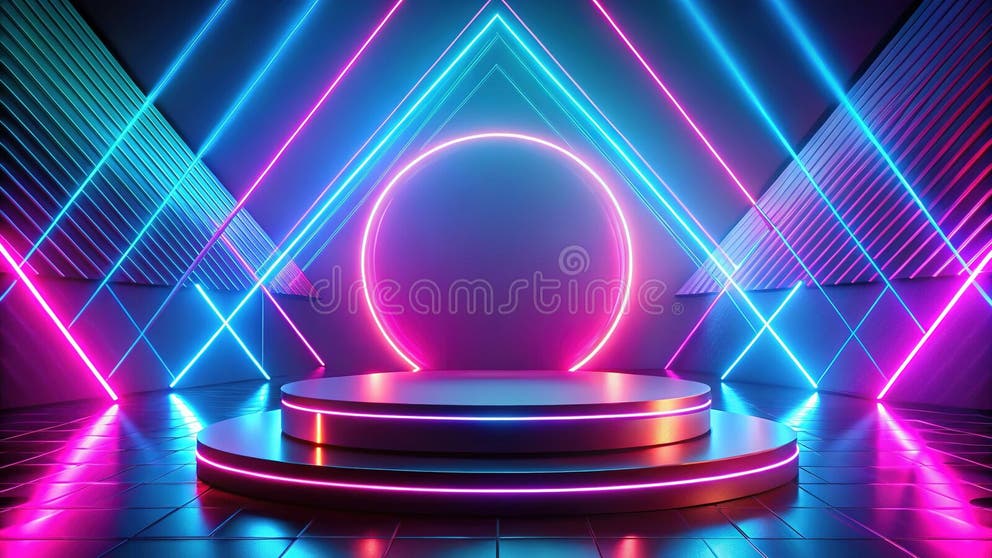 Futuristic Floating Podium with Vibrant Neon Gradient Ring and ...