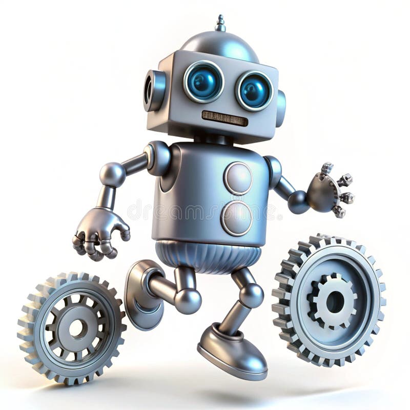 Floating Robot Character with Animated Gears Moving Stock Illustration ...