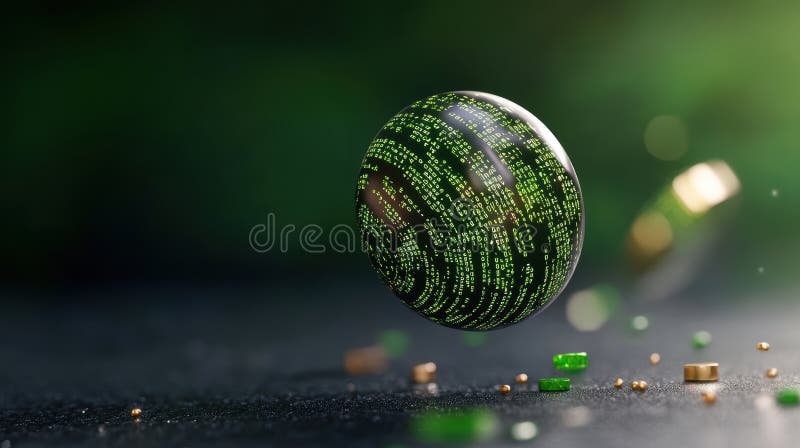 Futuristic Floating Sphere with Digital Matrix Pattern and Glowing ...