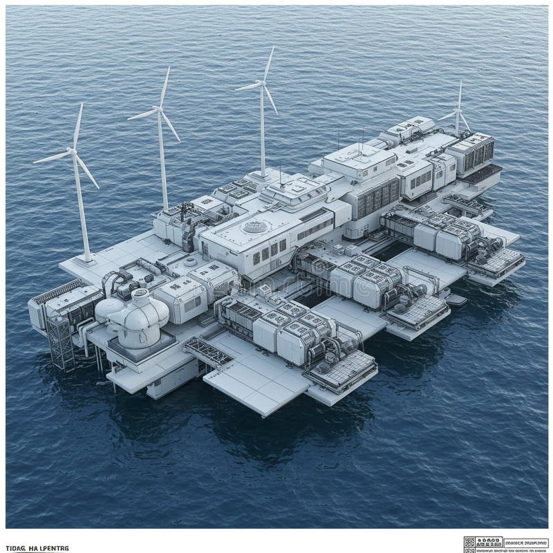 Futuristic Floating Structure on a Calm Ocean, Featuring Modular Design ...