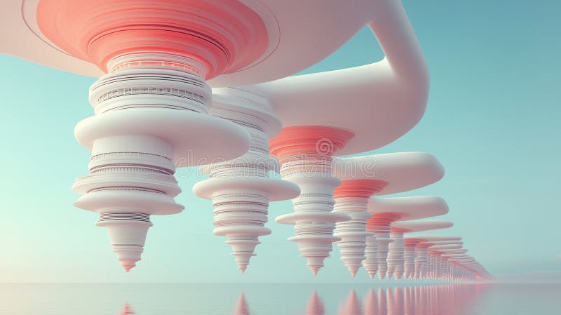 Futuristic Floating Structures Over a Calm Sea Stock Illustration ...