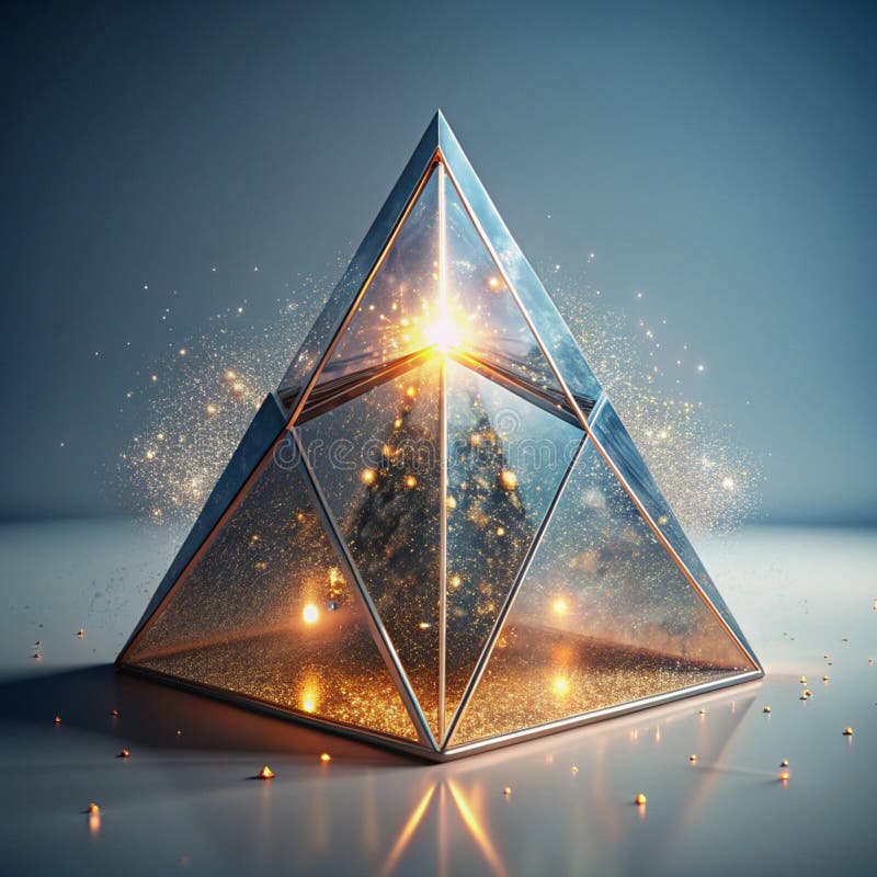 Floating Transparent 3D Pyramid with Glowing Particles Stock ...