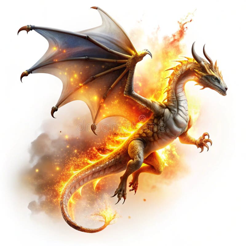 Floating Transparent Dragon with Glowing Fire Particles Stock ...