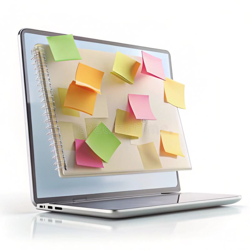 Floating Transparent Notebook with Animated Sticky Notes Stock ...