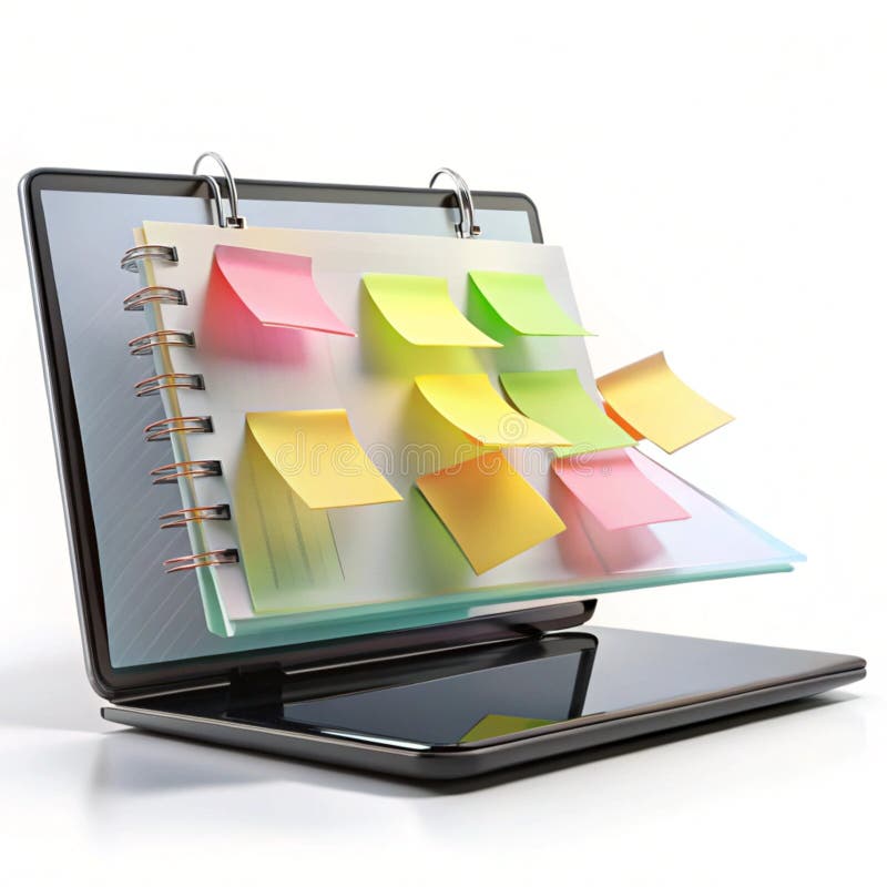 Floating Transparent Notebook with Animated Sticky Notes Stock ...