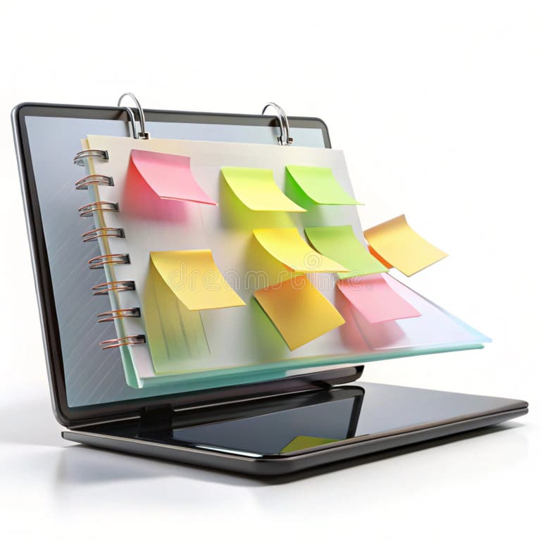 Floating Transparent Notebook with Animated Sticky Notes Stock ...