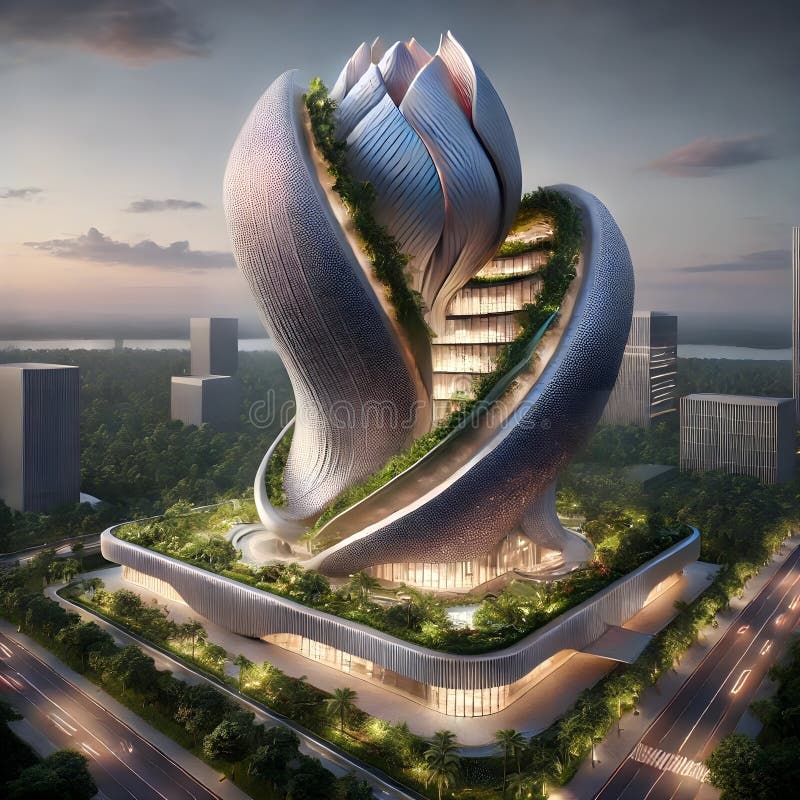 Futuristic Flower-Inspired Skyscraper Design Stock Illustration ...