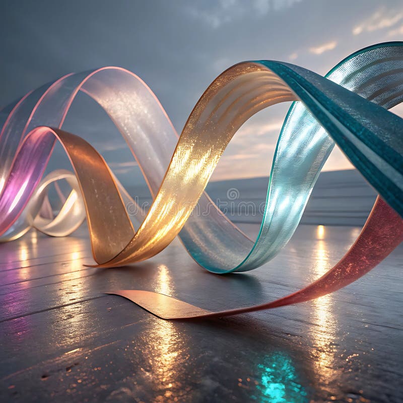 Futuristic Flowing Ribbons with Metallic Glow Stock Illustration ...
