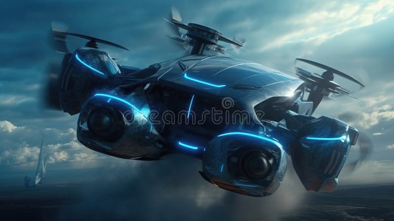 Futuristic Flying Car Concept, Flying Machine, Flying Above the Land ...
