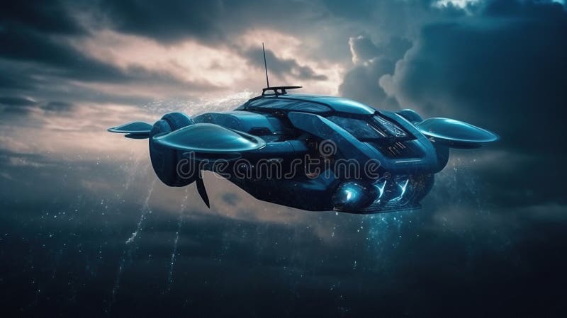 Futuristic Flying Car, Flying Machine. Generative AI Stock Illustration ...