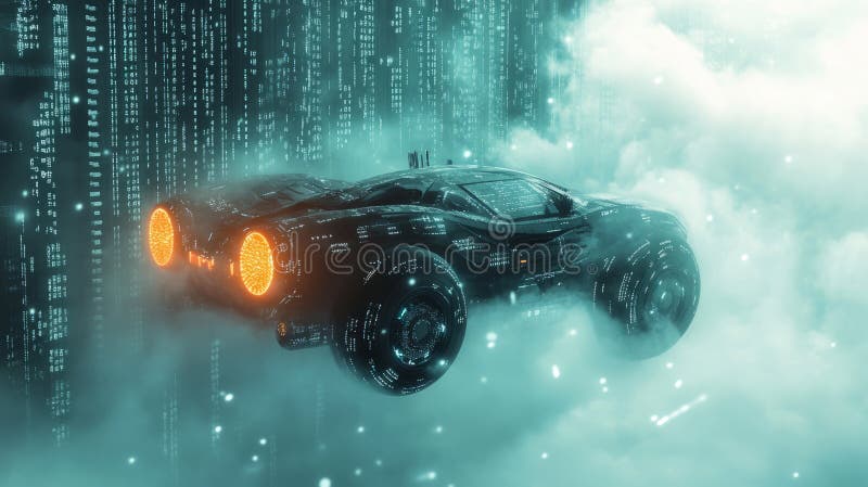Futuristic Flying Car in a Digital Matrix-Inspired Environment with ...