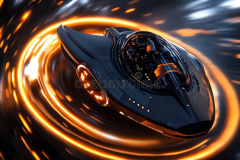 Futuristic Flying Car Speeding through a Neon-lit Tunnel with Glowing ...