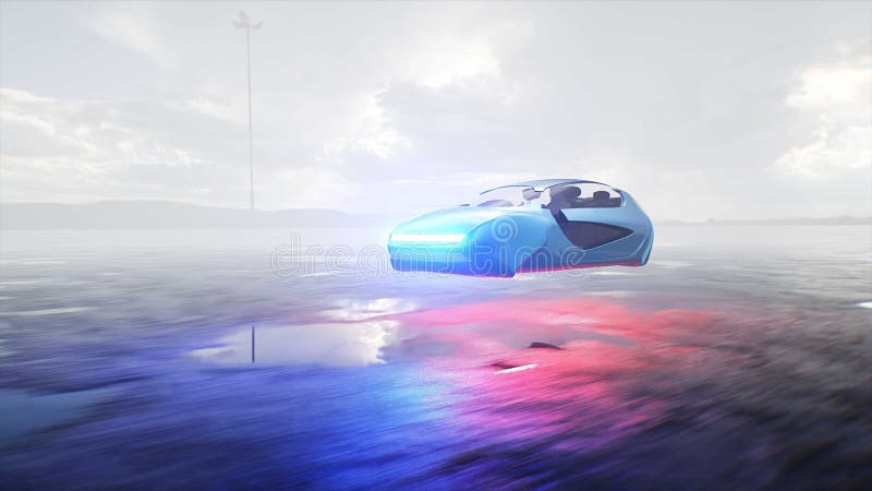 A Futuristic Car Flying Over a City with Neon Lights. Generative AI ...