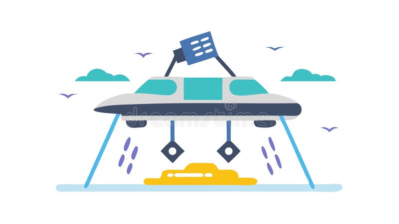 Futuristic Flying Device with Explorer Flag Icon, Vector Design ...