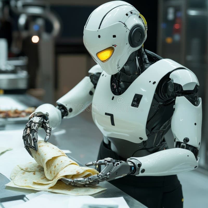 Futuristic Food Prep Advanced Robot Chef Assembles Delicious Wraps in a ...