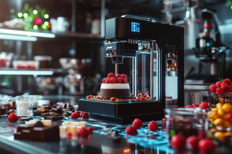 Futuristic Food Printer Creating a Vibrant Dessert with Fresh ...