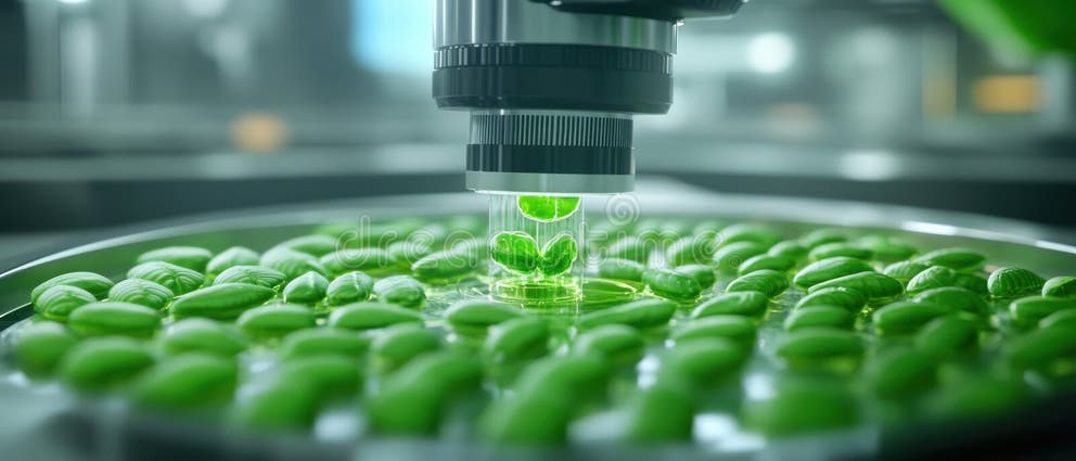 Futuristic Food Processing Machine Creating Vibrant Green Capsules ...