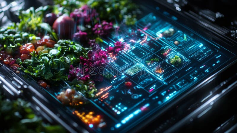 Futuristic Food Technology Interface with Vibrant Vegetables Stock ...