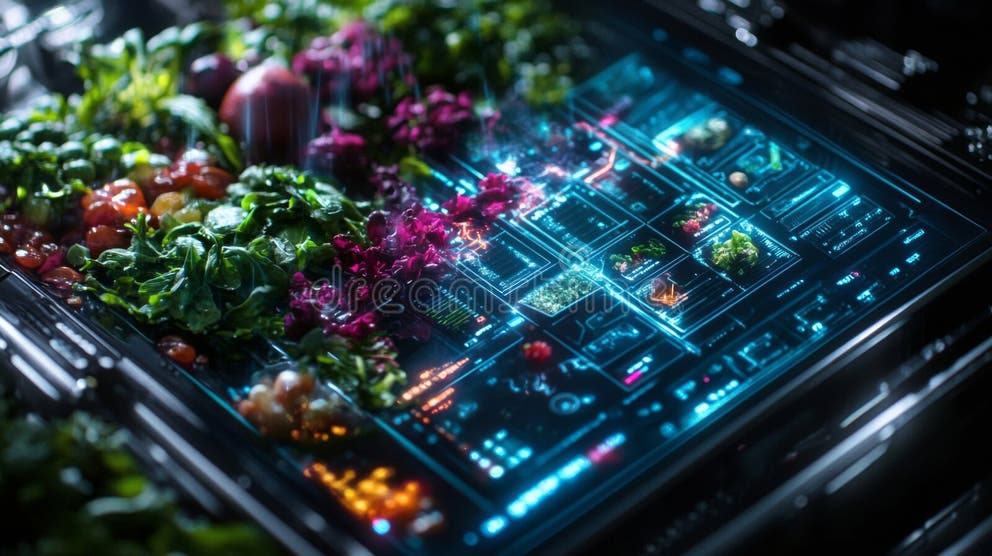 Futuristic Food Technology Interface with Vibrant Vegetables Stock ...