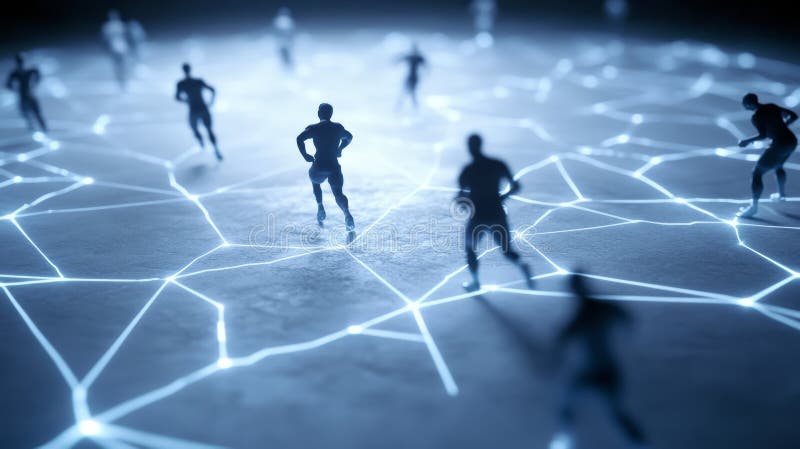 Futuristic Football Network Stylized Overhead View of Figures Running ...