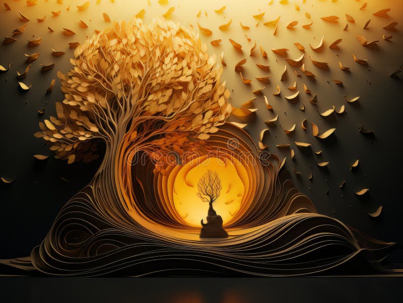 Futuristic Forest in Black and Golden Colors, Abstract Geometric ...