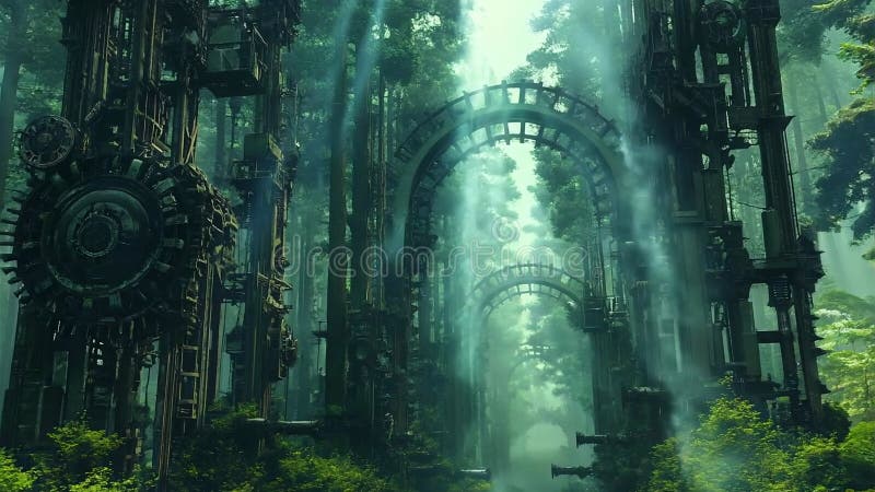Futuristic Forest Structures with Sun Rays and Mystical Atmosphere ...