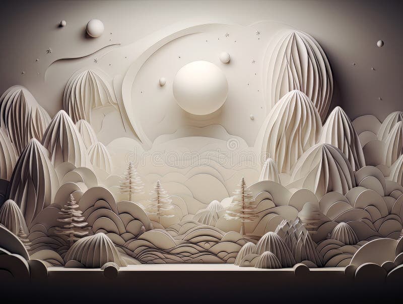 Futuristic Forest in White Colors, Abstract Geometric Natural Landscape ...