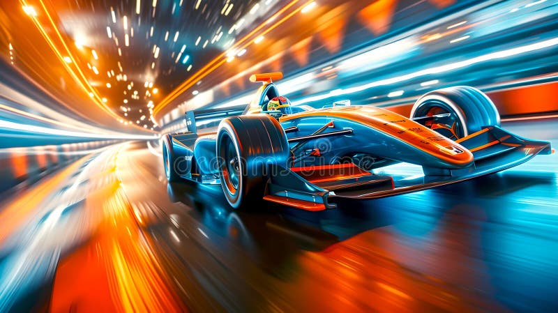 Futuristic Formula Race Car Speeding on a Blurred Track. Vibrant Color ...