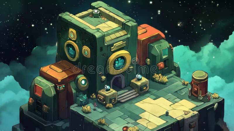 Futuristic Fortress Floats in Space, Featuring Blocky Design with ...