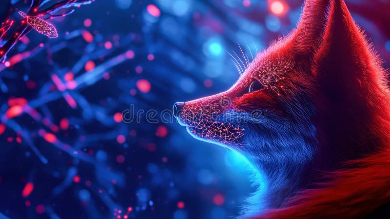 Futuristic Fox with Glowing Circuit Patterns in Enchanted Forest Stock ...