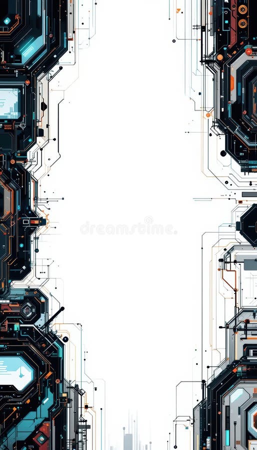 Futuristic Frame with Glowing Circuit Board Elements and a White Center ...