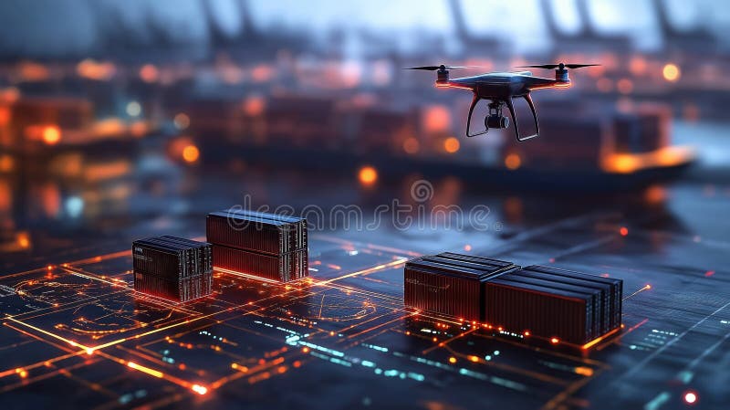 Futuristic Freight Forwarding Operation. Drones Deliver Cargo ...