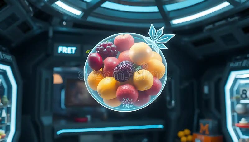 Futuristic Fruit Bowl Floating in a Spaceship or Station Stock ...